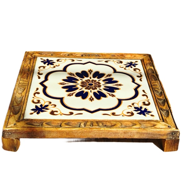Vintage | Kitchen | Vintage Mexican Wooden Trivet Ceramic Tile Pot ...